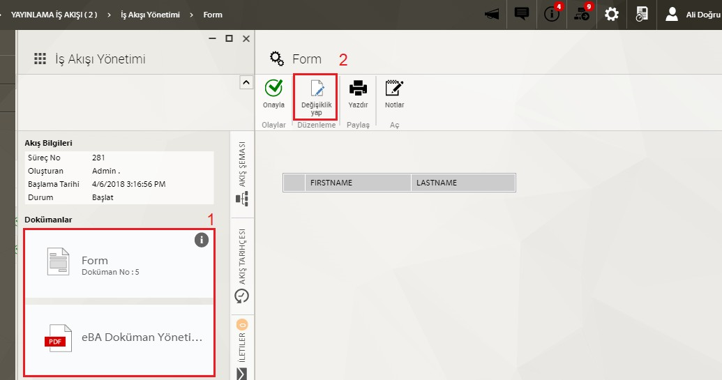 eBA Doküman Yönetimi: Yayınlama İş Akışı Oluşturma Dokümanı | Bimser